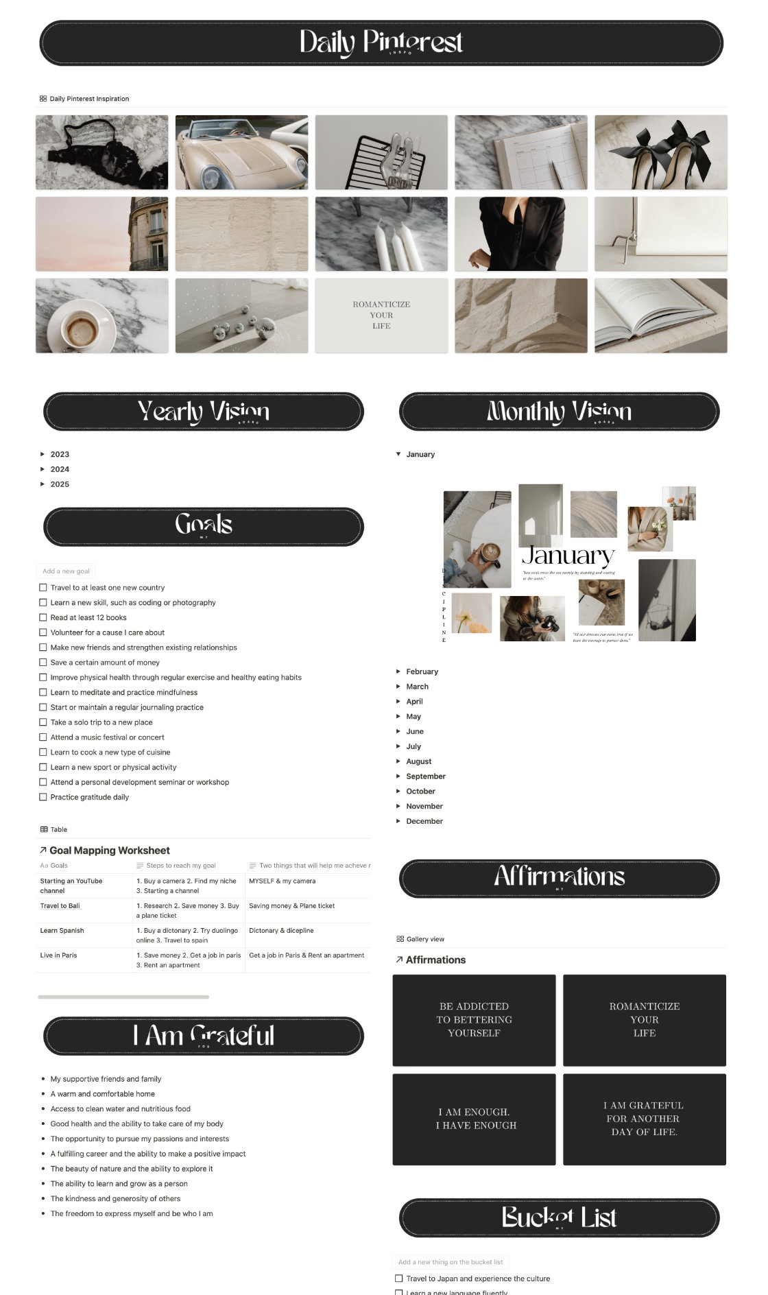 Notion Personal Goals Template Aesthetic Simple Digital Manifestation ...