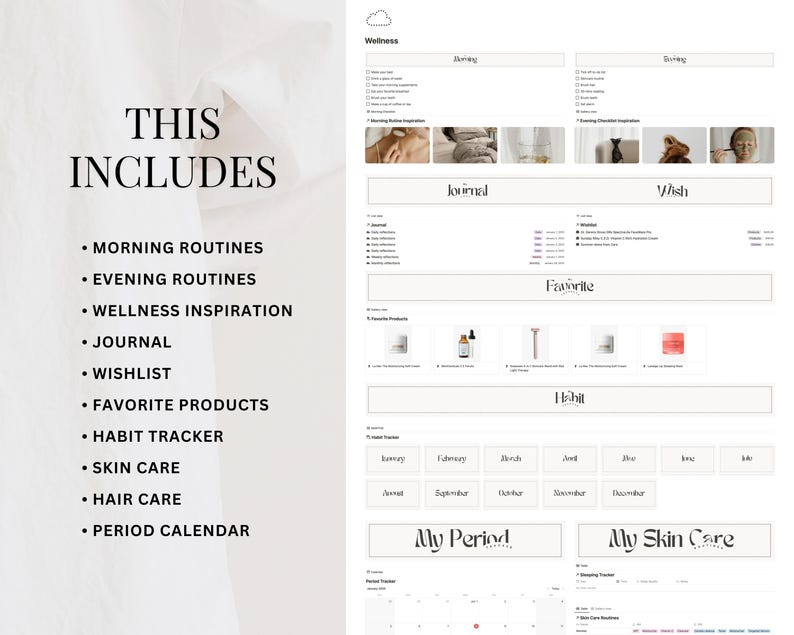 Self Care Notion Tracker Template Wellness Journal for Women Morning ...