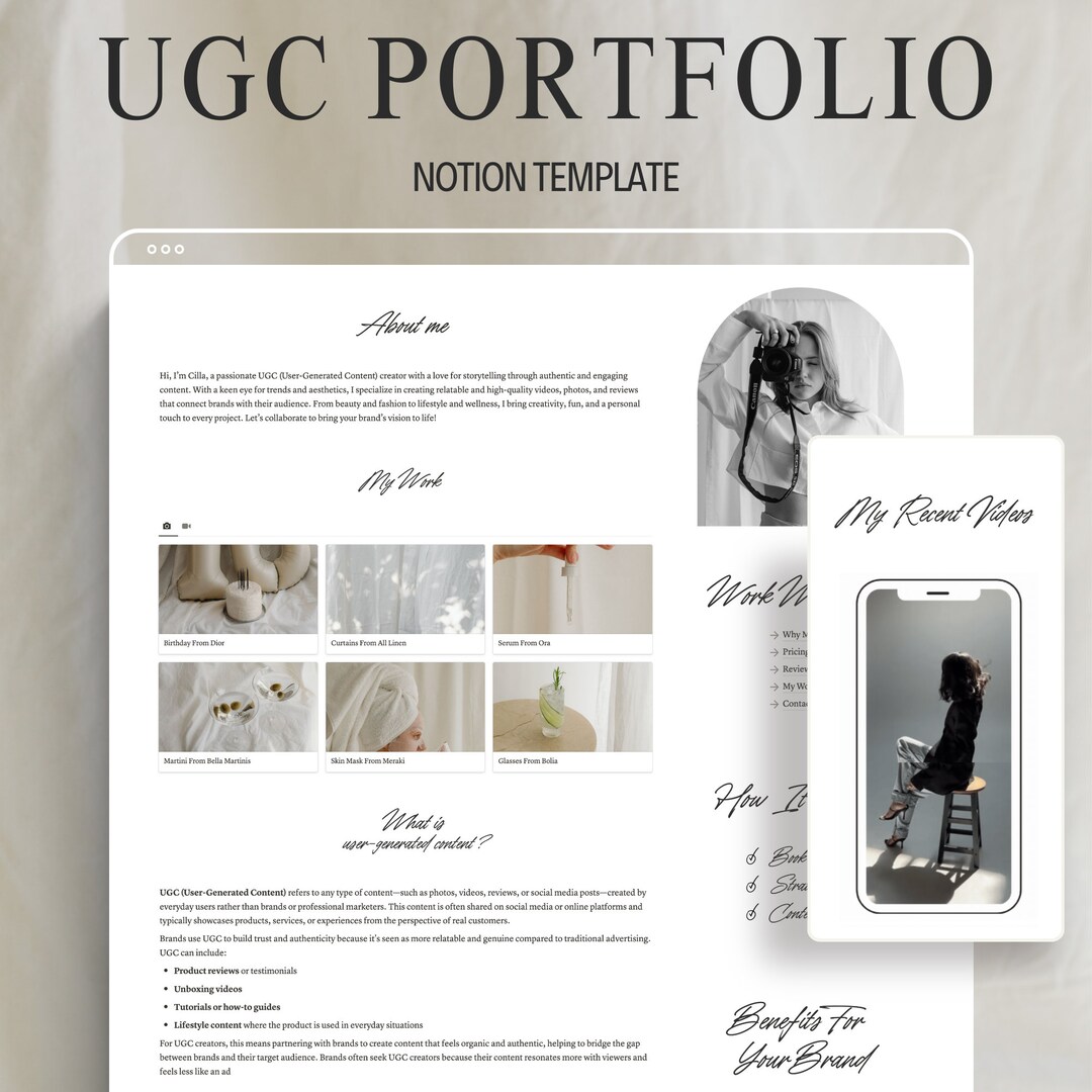 Notion UGC Portfolio Template: Beginner-friendly Dashboard (digital) - Etsy
