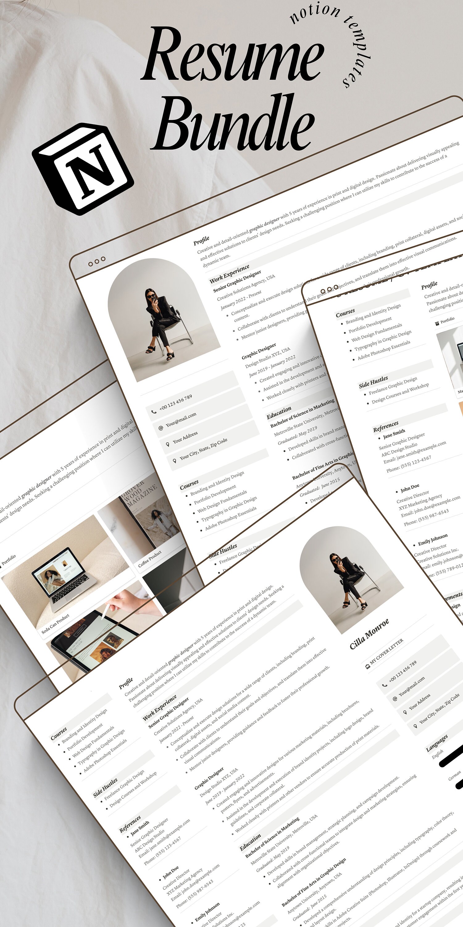 Notion Resume Template Cv With Cover Letter Editable Portfolio Template ...