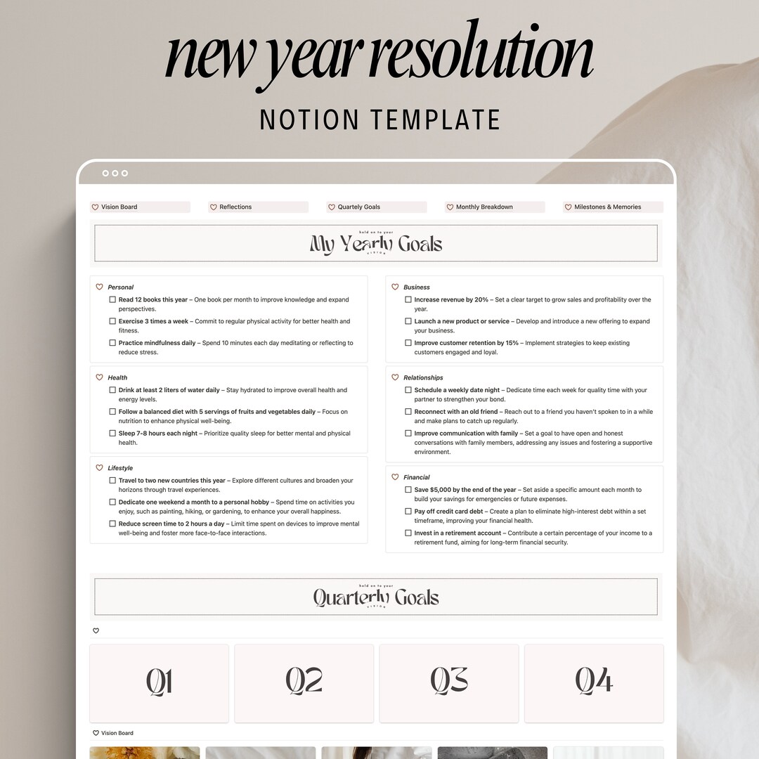 New Year Resolution Planner Notion Template for Goal Setting and ...