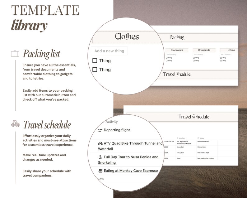Travel Planner Digital Packing List Summer Holiday Notion Template ...