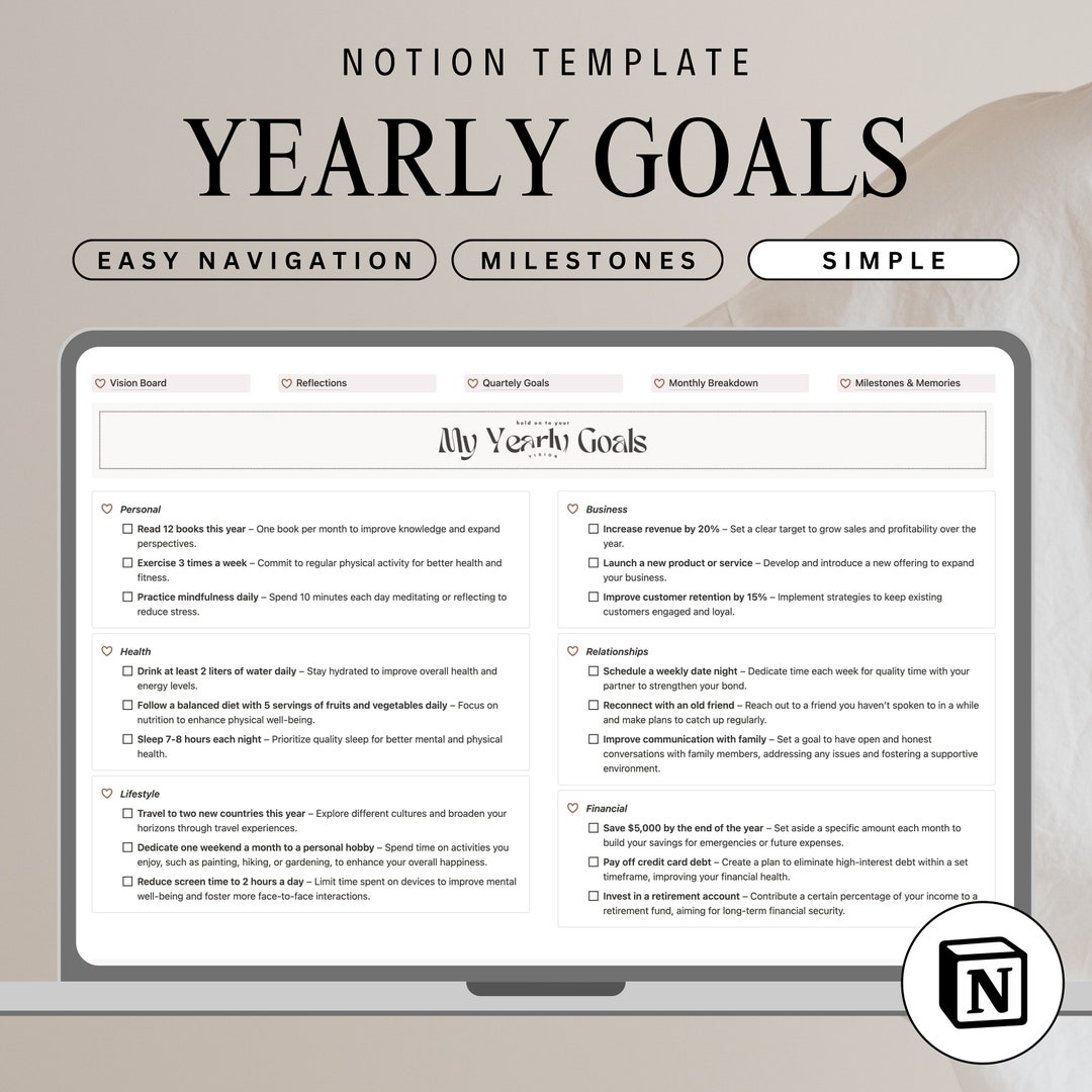 Notion Goal Planner Template for Quarterly Goals and Milestones ...