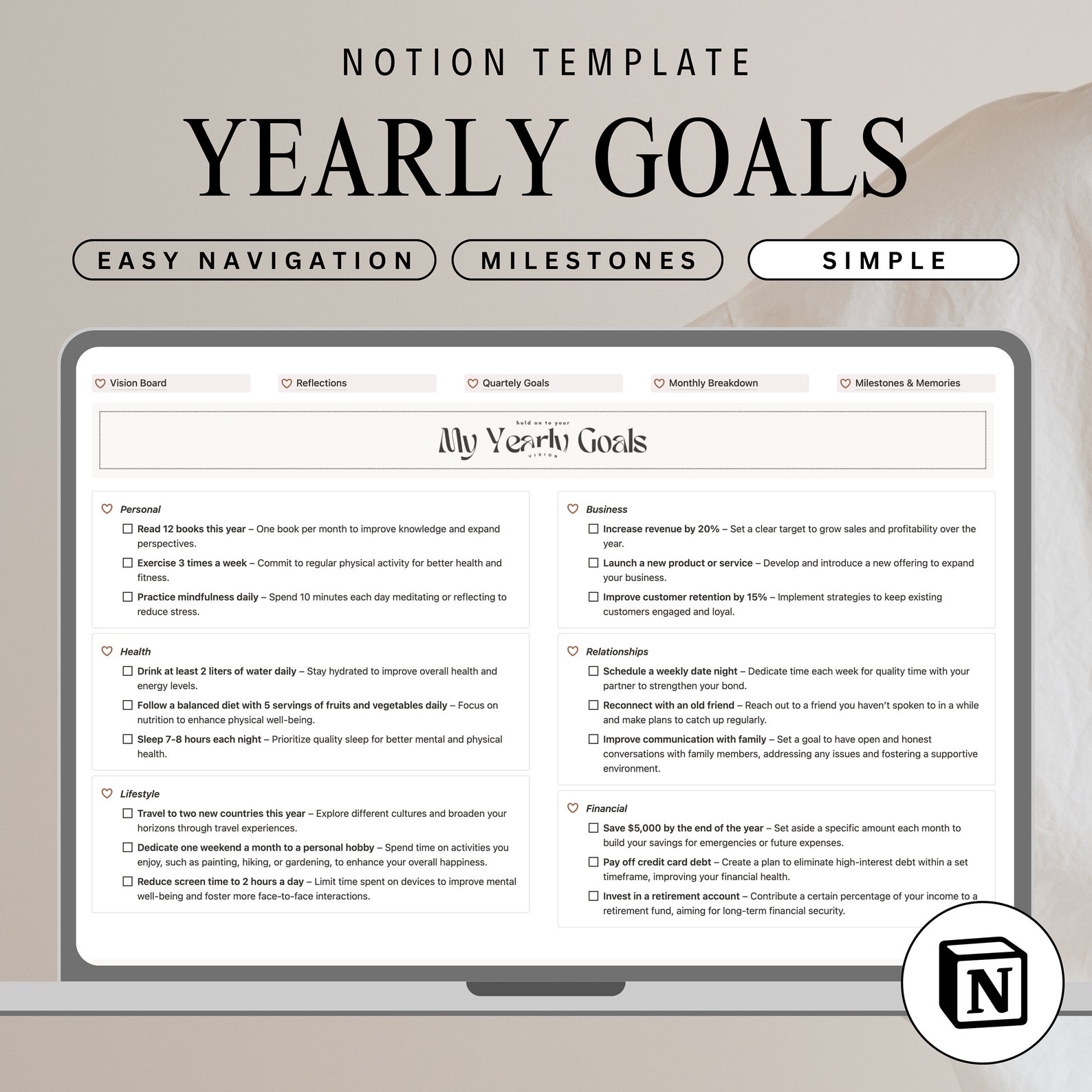 Notion Goal Planner Template for Quarterly Goals and Milestones ...