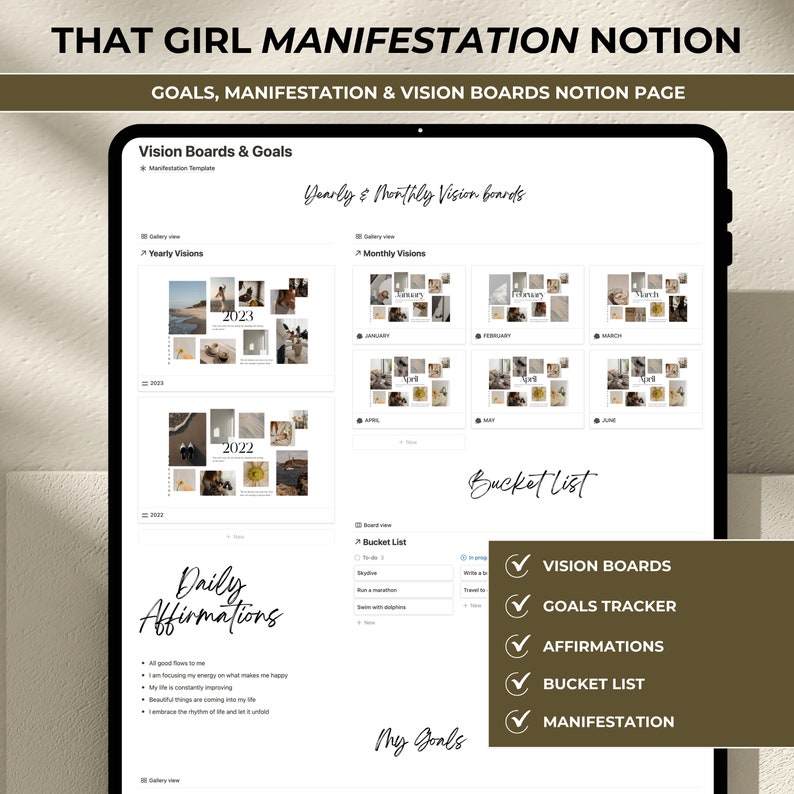 Vision Board Maker App Notion Page Gratitude & Manifestation Journal ...