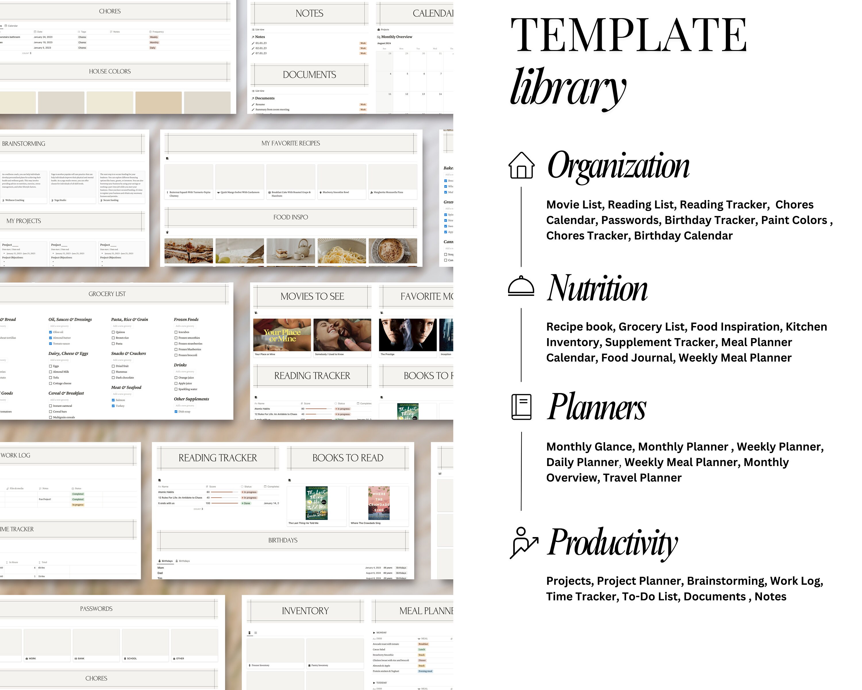 Aesthetic Beige Notion Life Planner Template 2025 With Vision Board ...