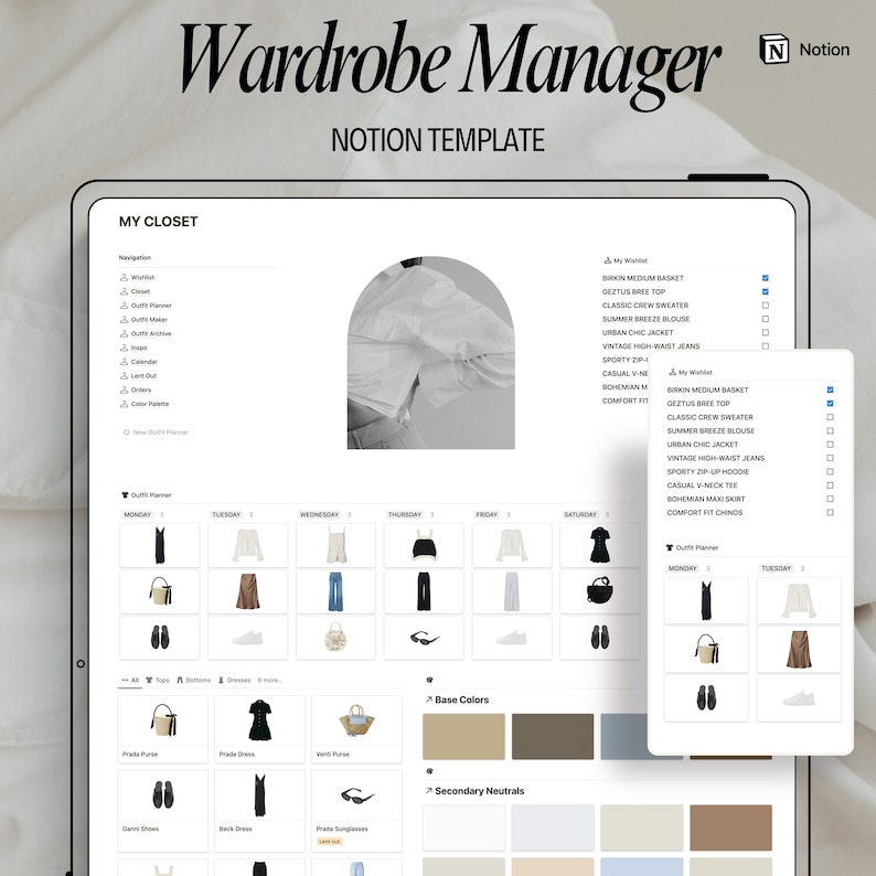 Notion Template Wardrobe Manager Notion Outfit Planner Digital Closet Organizer Style Management ...