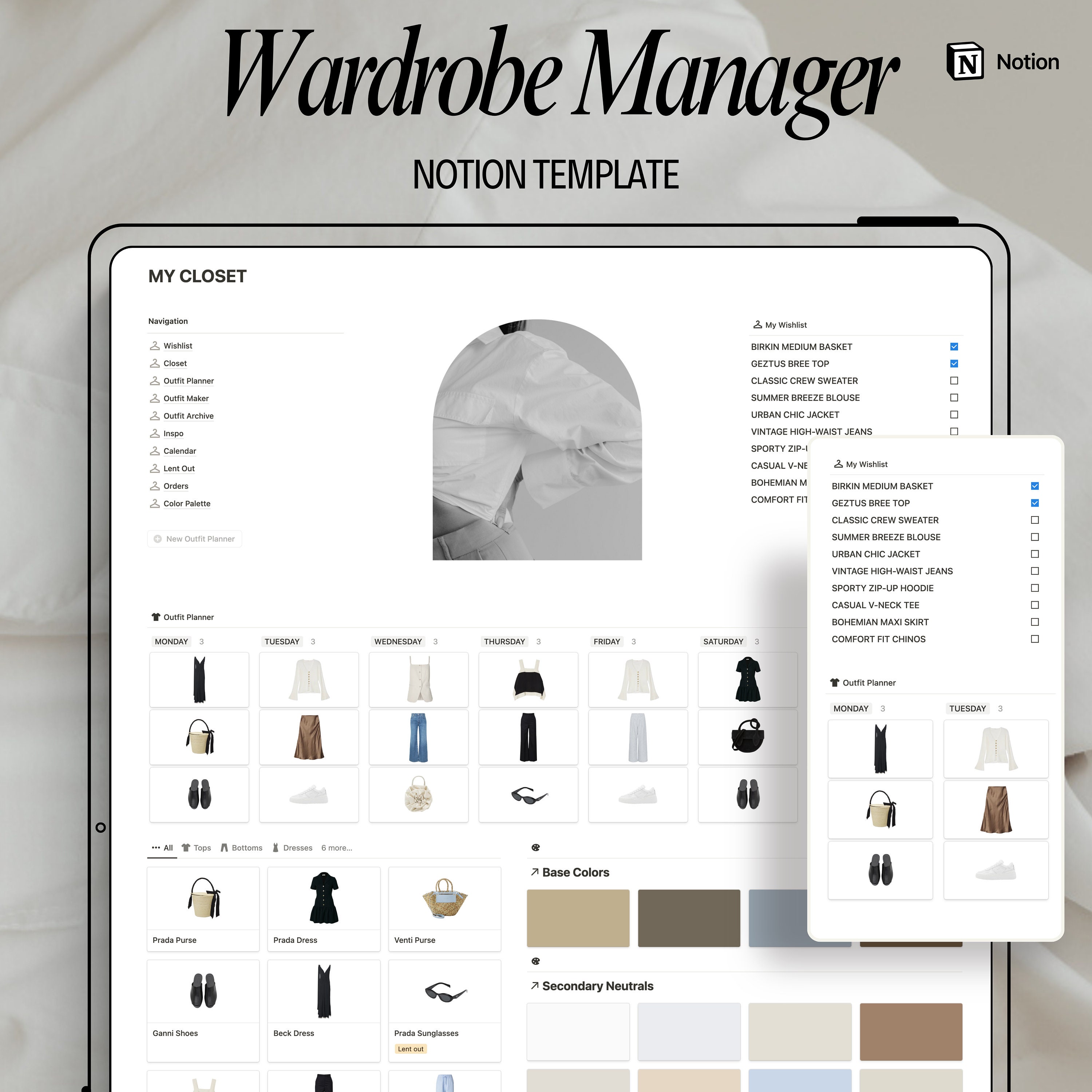 Notion Template Wardrobe Manager Notion Outfit Planner Digital Closet ...