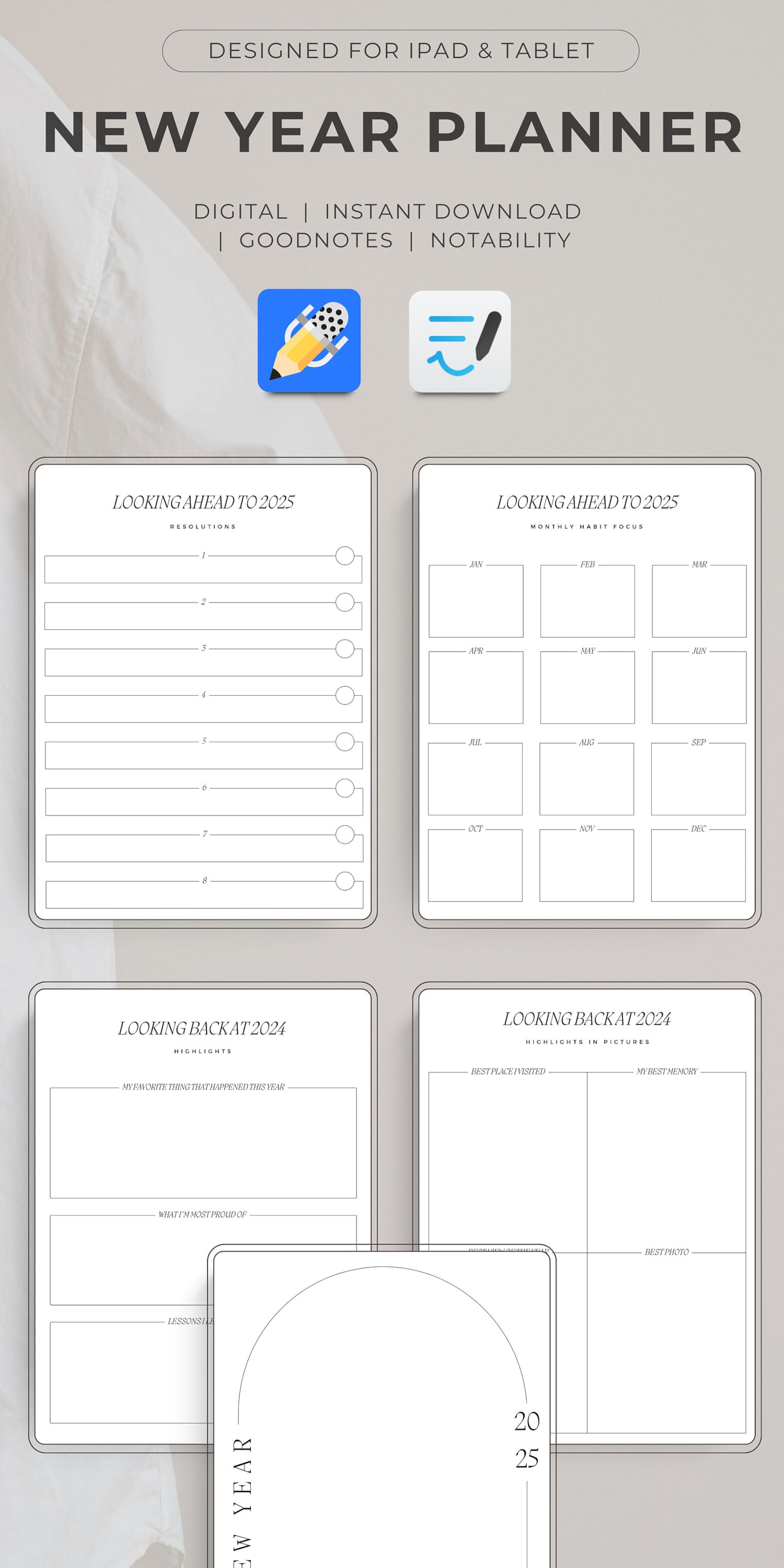 New Year Resolution Planner Template for Goodnotes New Years ...