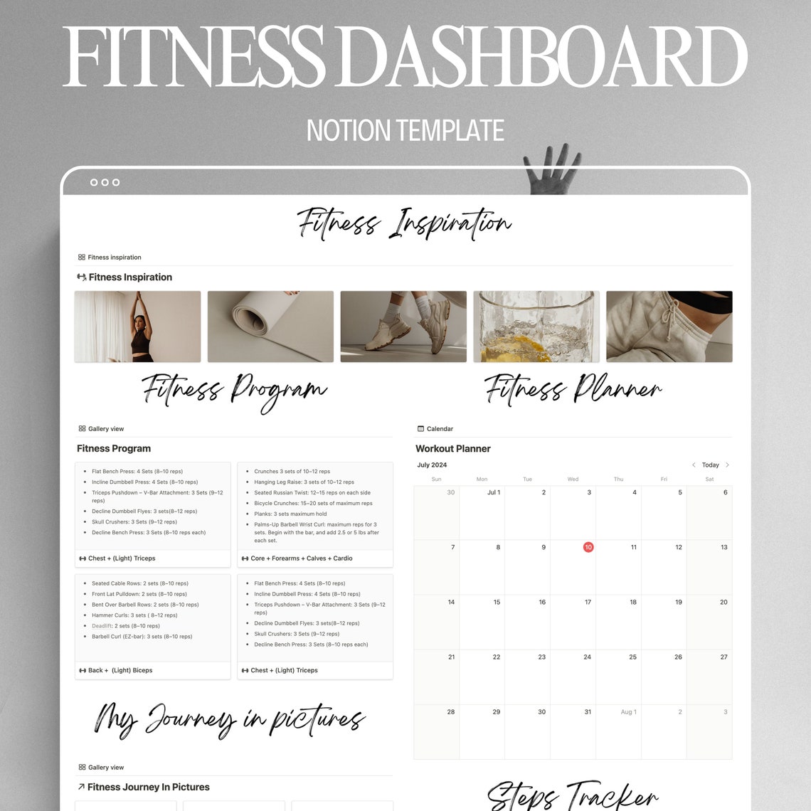 Customizable Notion Fitness Dashboard Template for Tracking Workouts ...