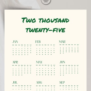 Retro Green 2025 Calendar Printable A4 Portrait Format for Desk and ...