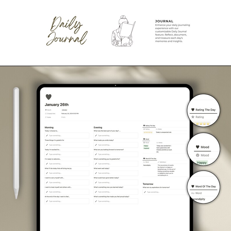 Notion Daily Journal Template Aesthetic Digital Planner Dated Yearly ...