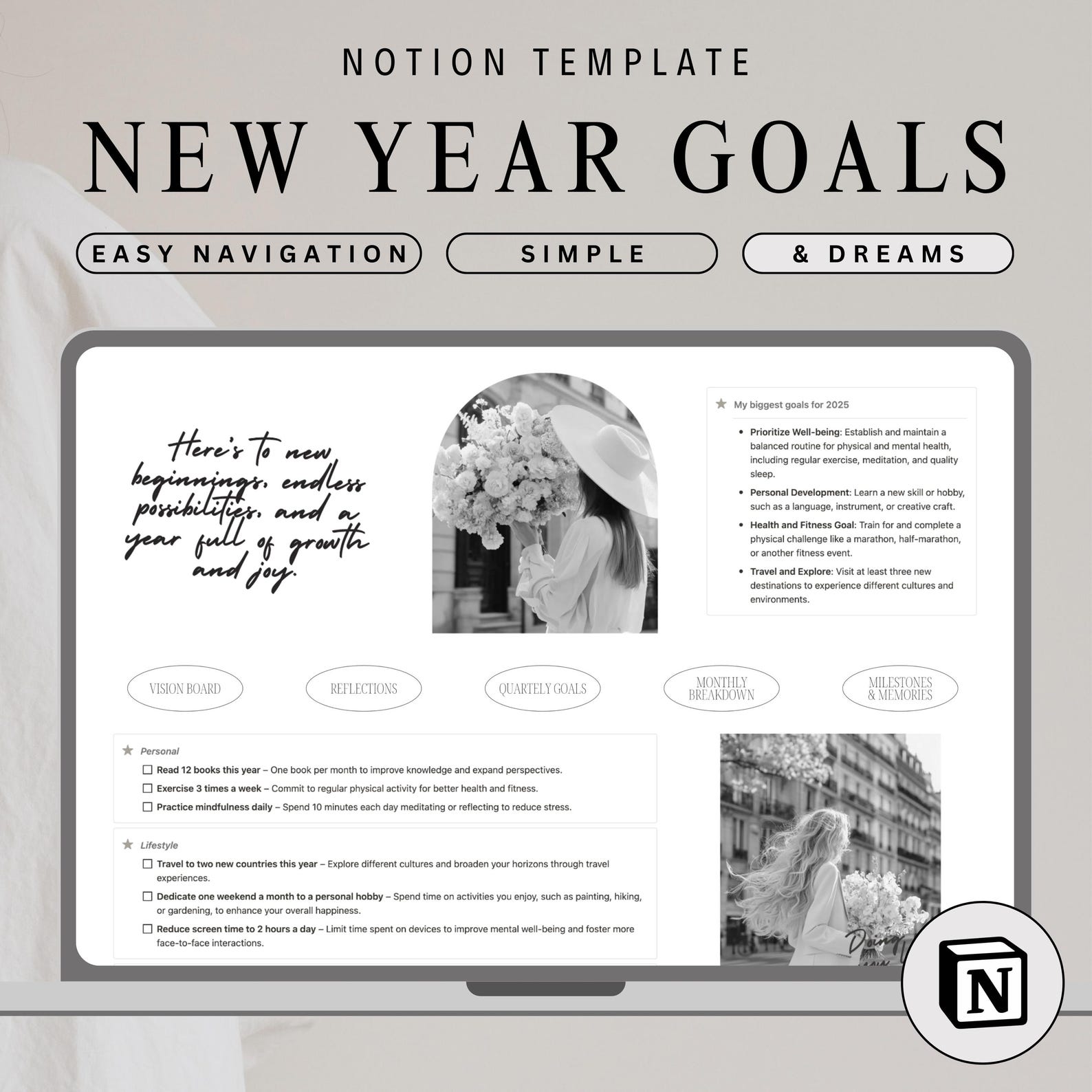 New Year Goal Planner Notion Goal Setting Template Notion Quarterly ...