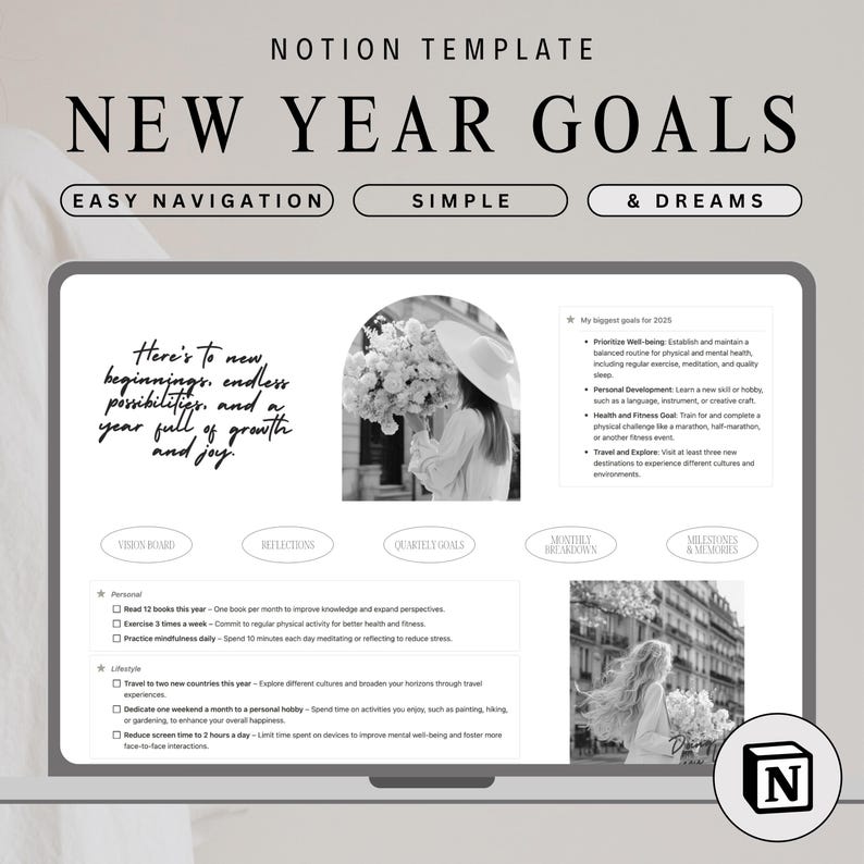 New Year Goal Planner Notion Goal Setting Template Notion Quarterly ...