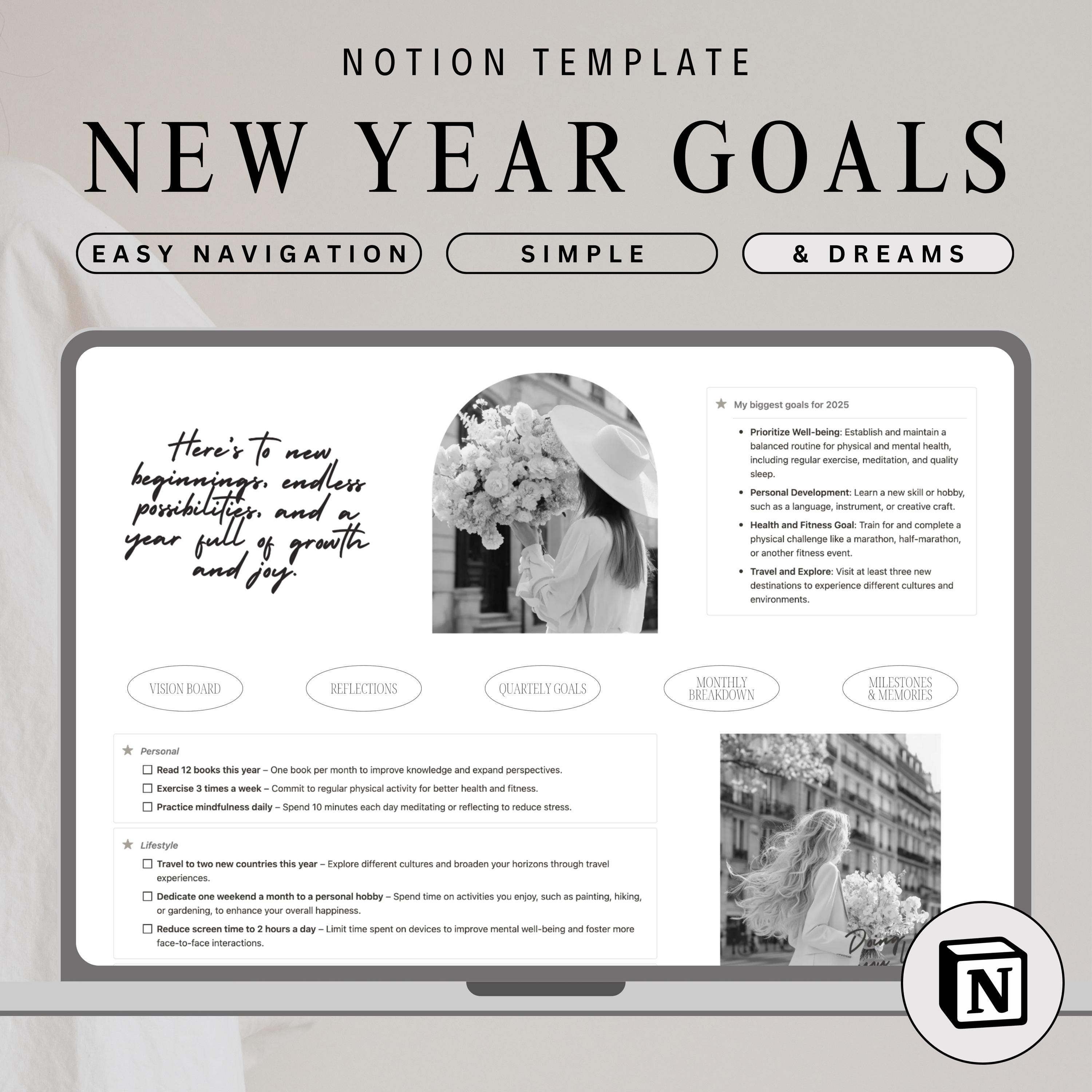 New Year Goal Planner Notion Goal Setting Template Notion Quarterly ...