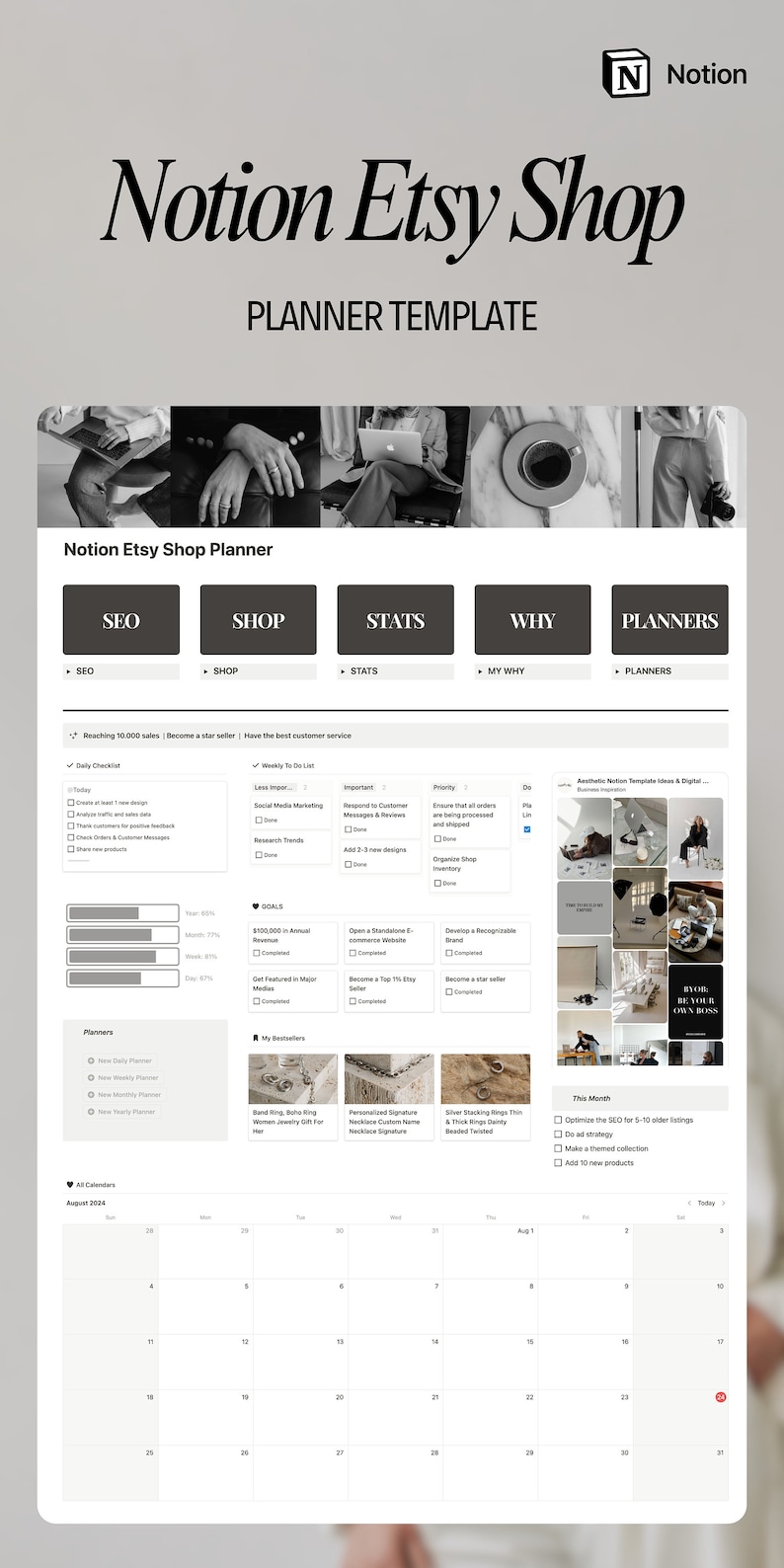 Notion Etsy Shop Planner Template Etsy Store Organizer Notion Business Management Etsy Business ...