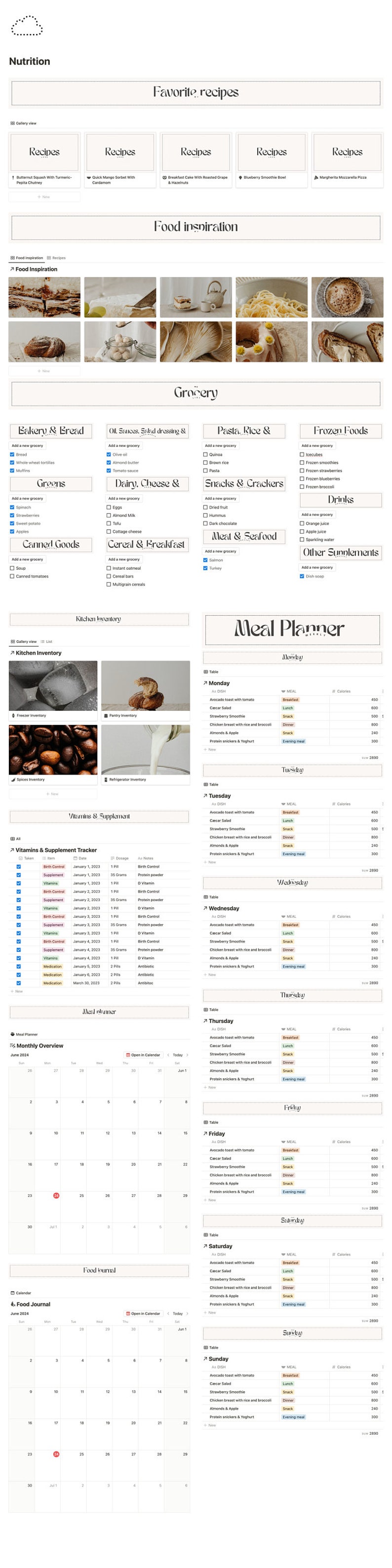 Weekly Meal Planner Notion Template With Grocery List Notion Nutrition ...
