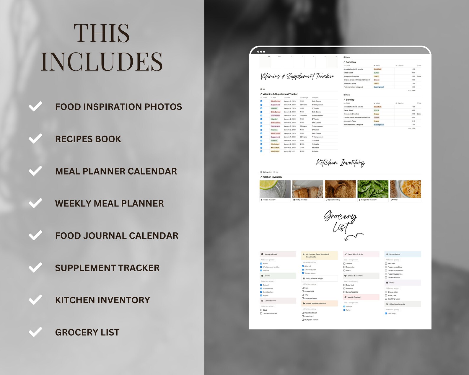 Recipe Book Notion Food Journal Template Meal Planner Calendar Kitchen ...