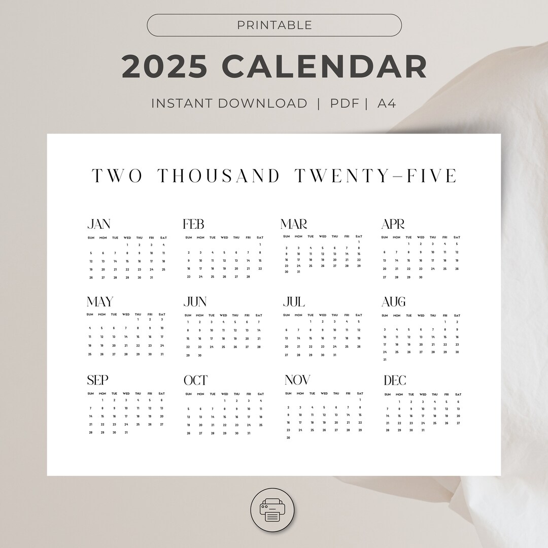 Printable 2026 Landscape A4 Calendar With Sunday Start Instant Download ...