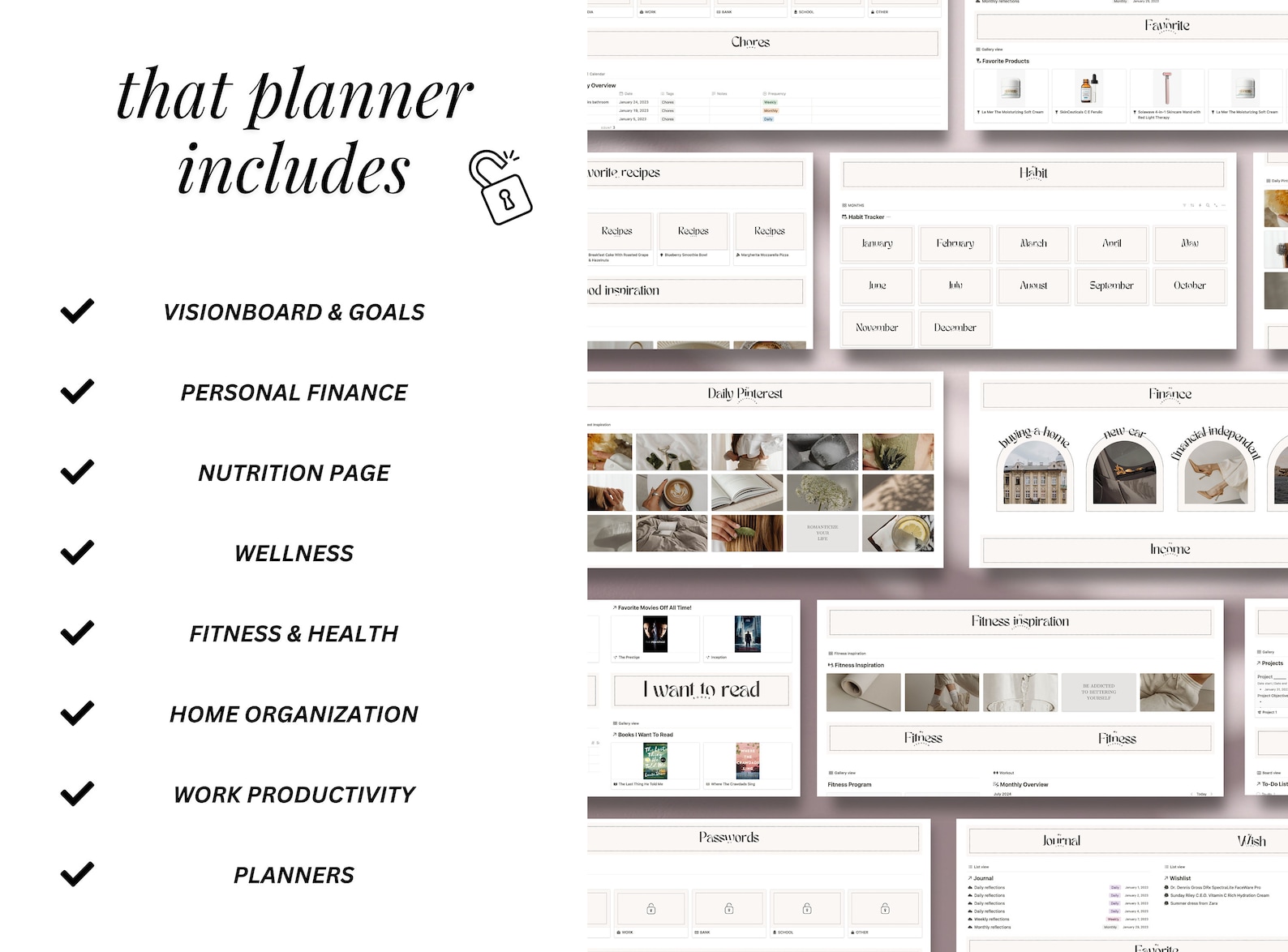 Vision Board Template Notion Manifestation Planner Journaling Ideas Aesthetic Goal Setting ...