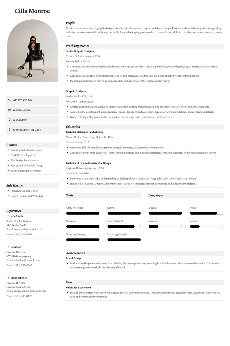 Resume Template Customizable Digital Download Professional Cv ...