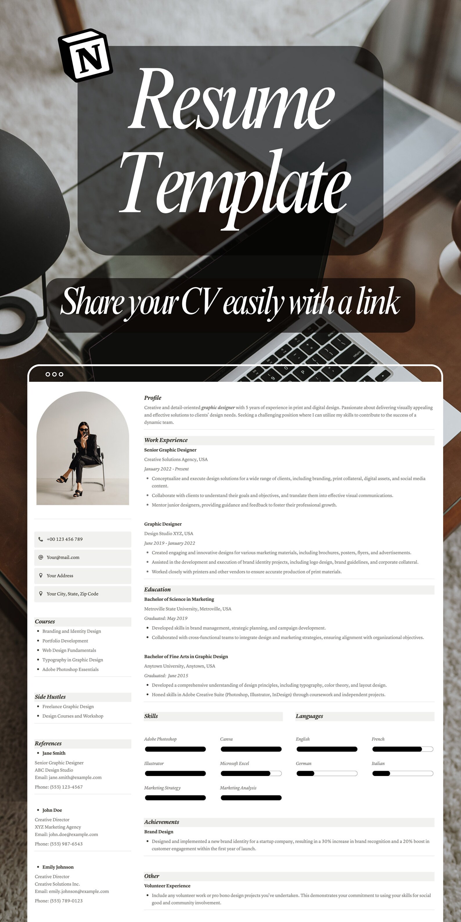 Resume Template Customizable Digital Download Professional Cv ...