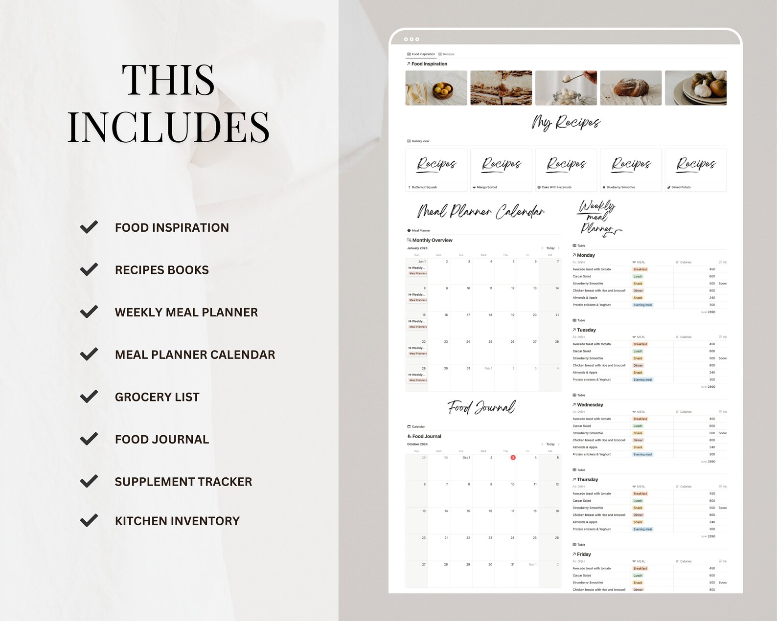 Customizable Notion Meal Planner With Grocery List Notion Template for ...
