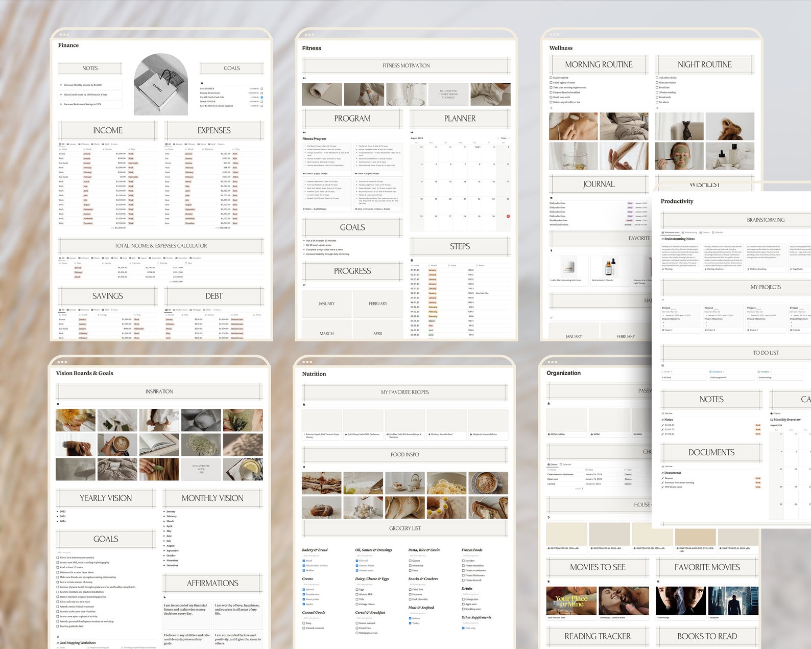 Aesthetic Beige Notion Life Planner Template 2025 With Vision Board Notion Template Creative ...