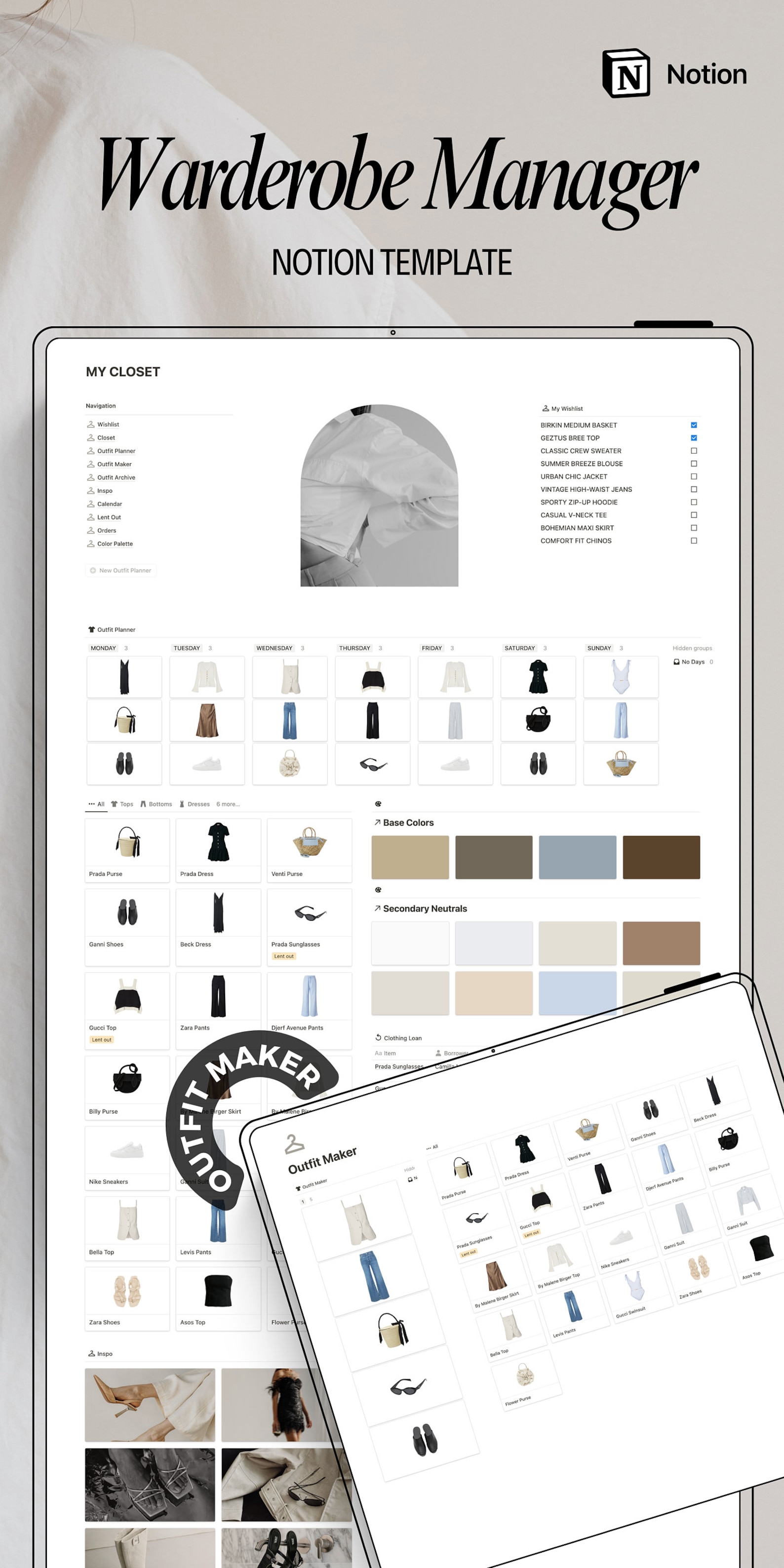 Notion Template Wardrobe Manager Notion Outfit Planner Digital Closet ...
