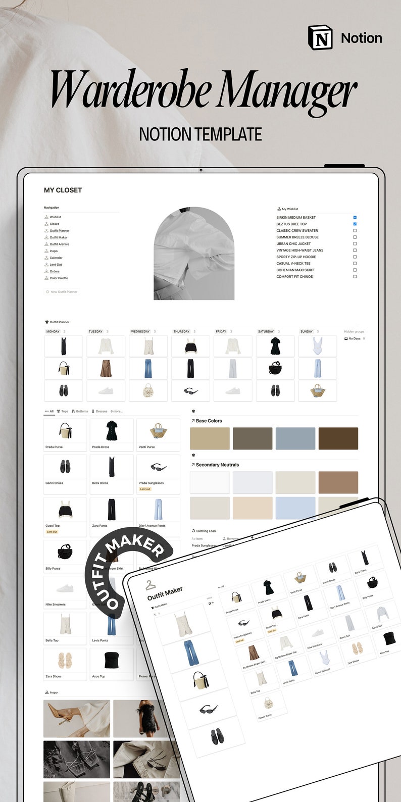 Notion Template Wardrobe Manager Notion Outfit Planner Digital Closet ...