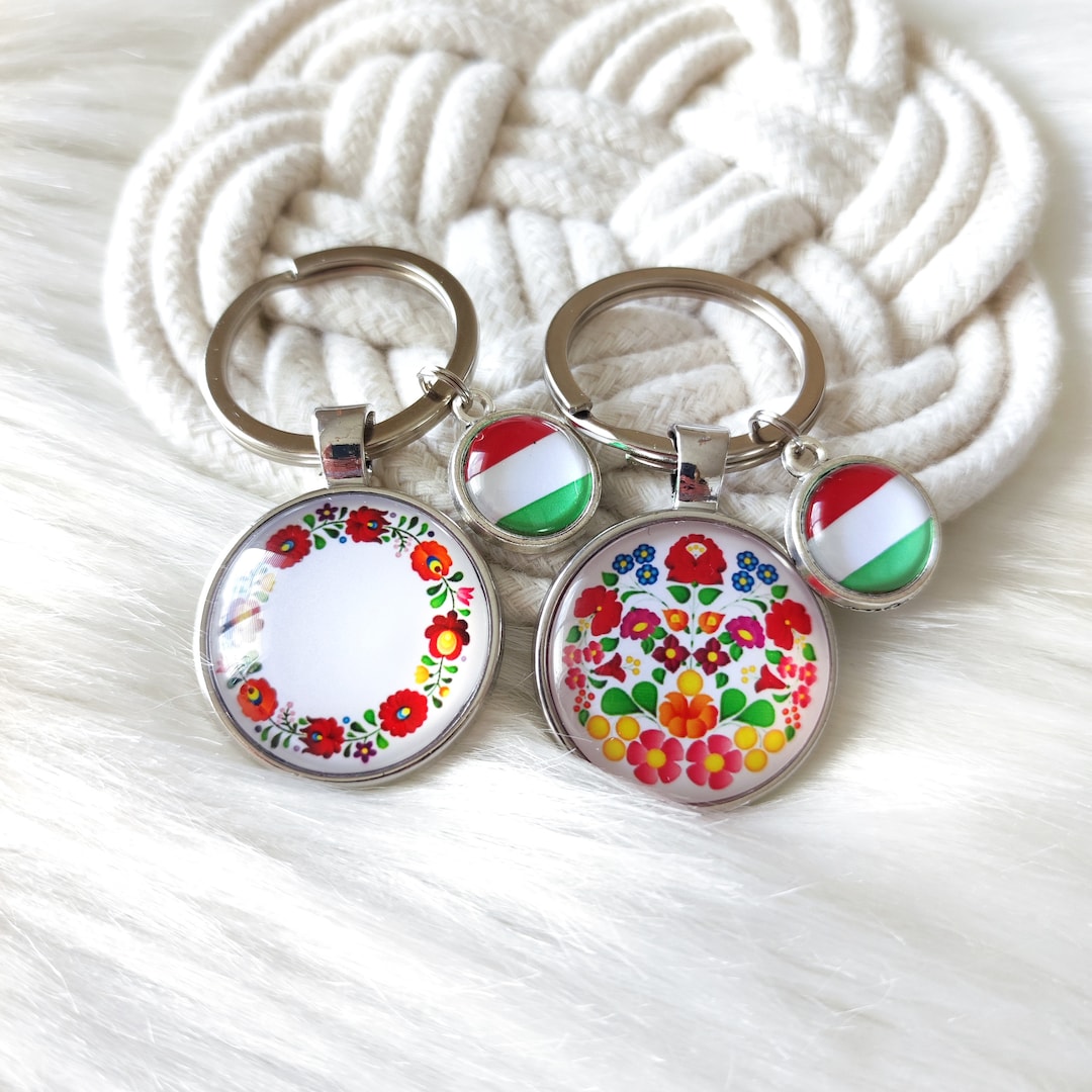 HUNGARIAN Folk Style Keychain, Hungarian Flag Charm With Hungarian Folk ...