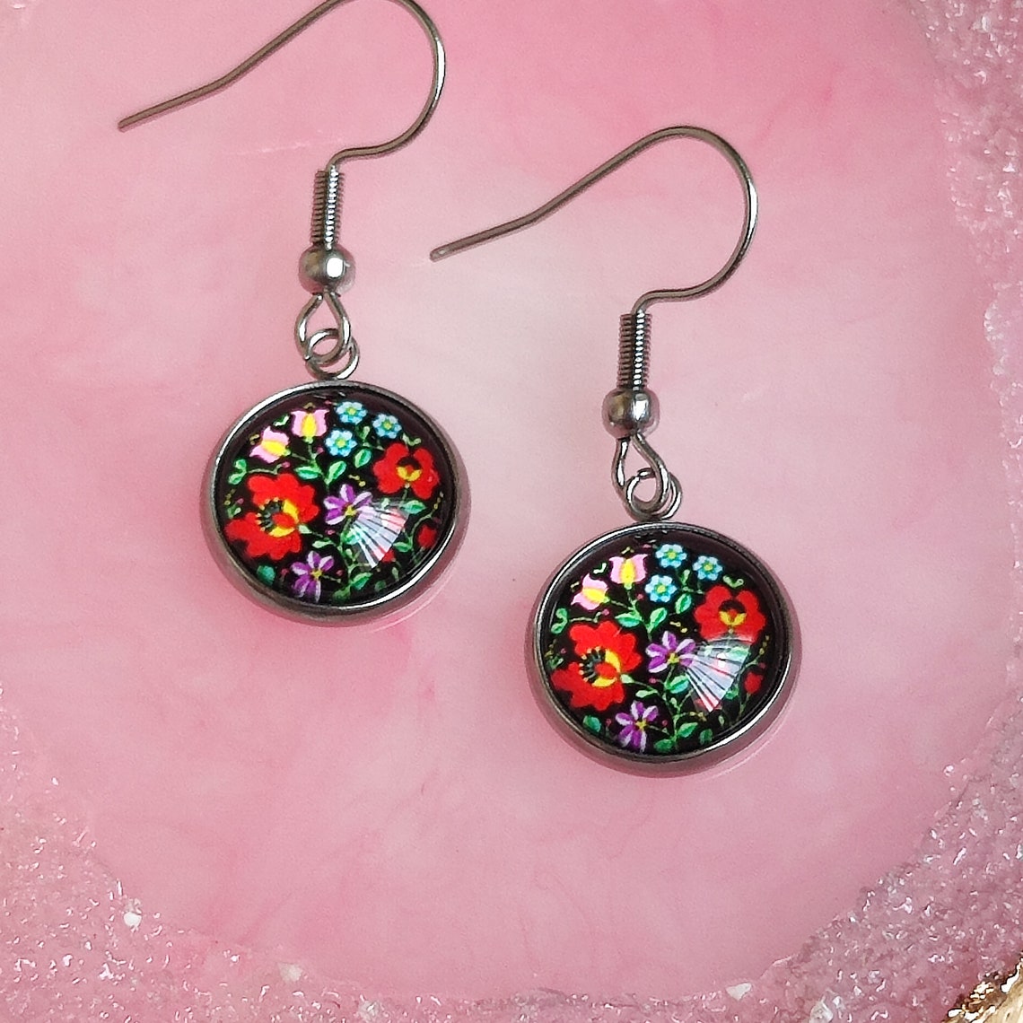 HUNGARIAN POLISH FOLK Style Dangle Earrings Cabochon 12mm - Etsy