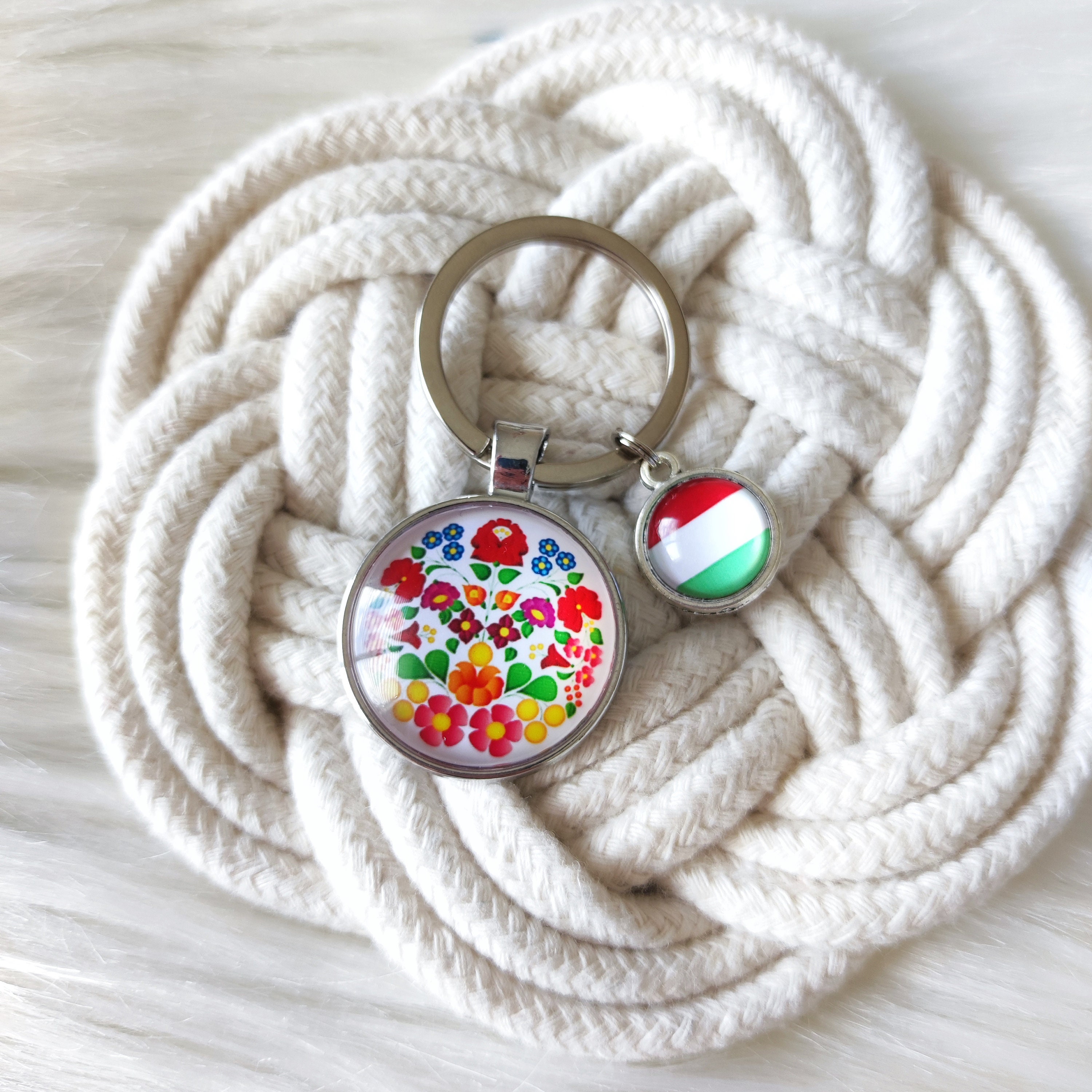 HUNGARIAN Folk Style Keychain, Hungarian Flag Charm With Hungarian Folk ...