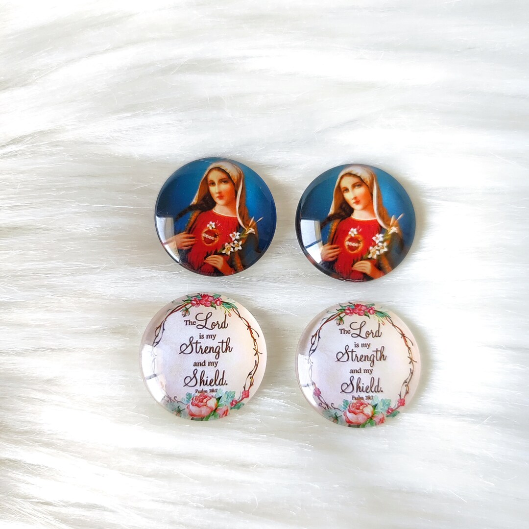 Religious Fridge Magnets, Virgin Mary and Psalm 28:7 Magnet, Glass ...