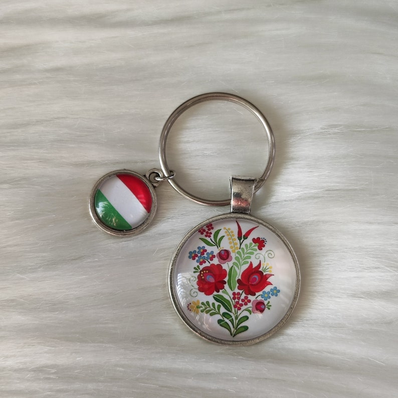 HUNGARIAN Keychain, Hungarian Flag Charm With Hungarian Folk Pendant ...