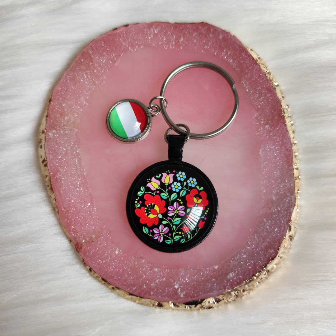 HUNGARIAN Keychain, Hungarian Flag Charm With Hungarian Folk Pendant ...