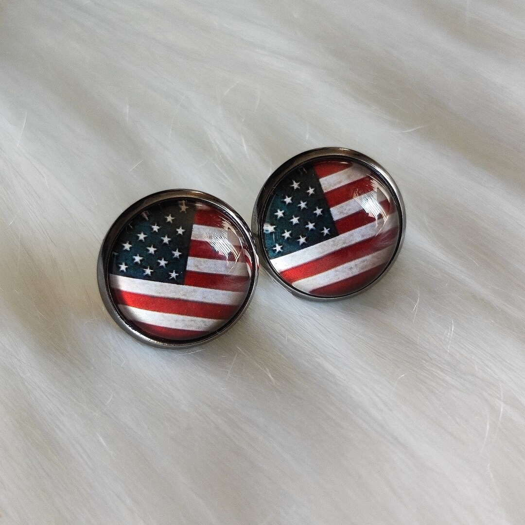 USA FLAG Stud Earrings, American Flag Studs, Patriotic Earrings, 4th of ...