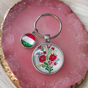HUNGARIAN Keychain, Hungarian Flag Charm With Hungarian Folk Pendant ...