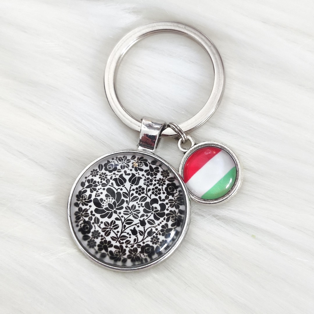 Hungarian Folk Floral Keychain With Flag Charm - Etsy