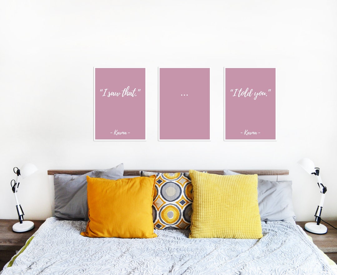 Karma Wall Art Minimalist Wall Decor Modern Wall Hanging Pink Set Quote ...