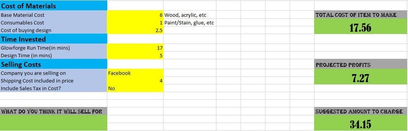 Glowforge Pricing Guide and Spreadsheet - Etsy