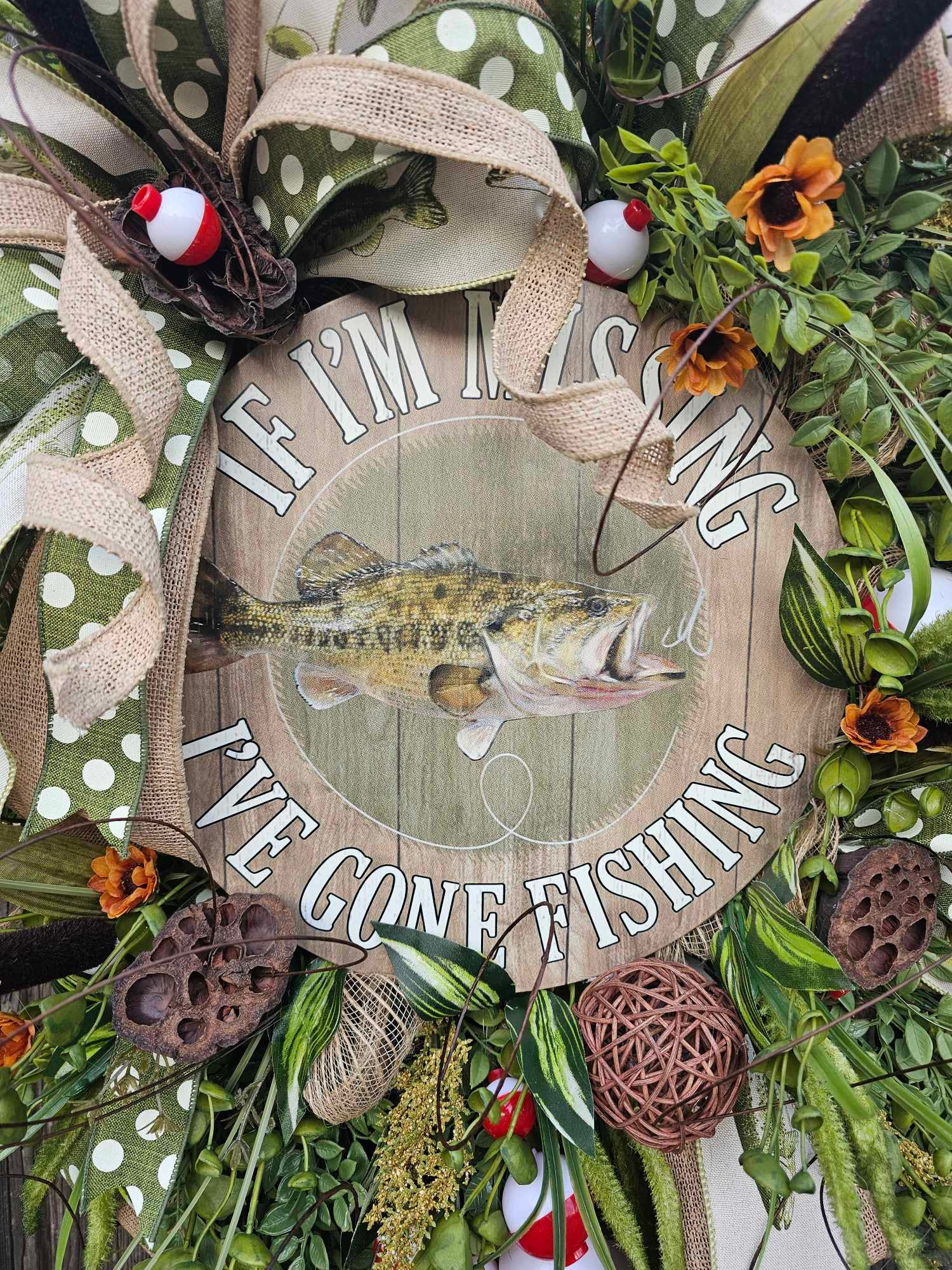 Cabin Wreath / Fishing Wreath / Bass / Lake House Wreath / Gone Fishing ...