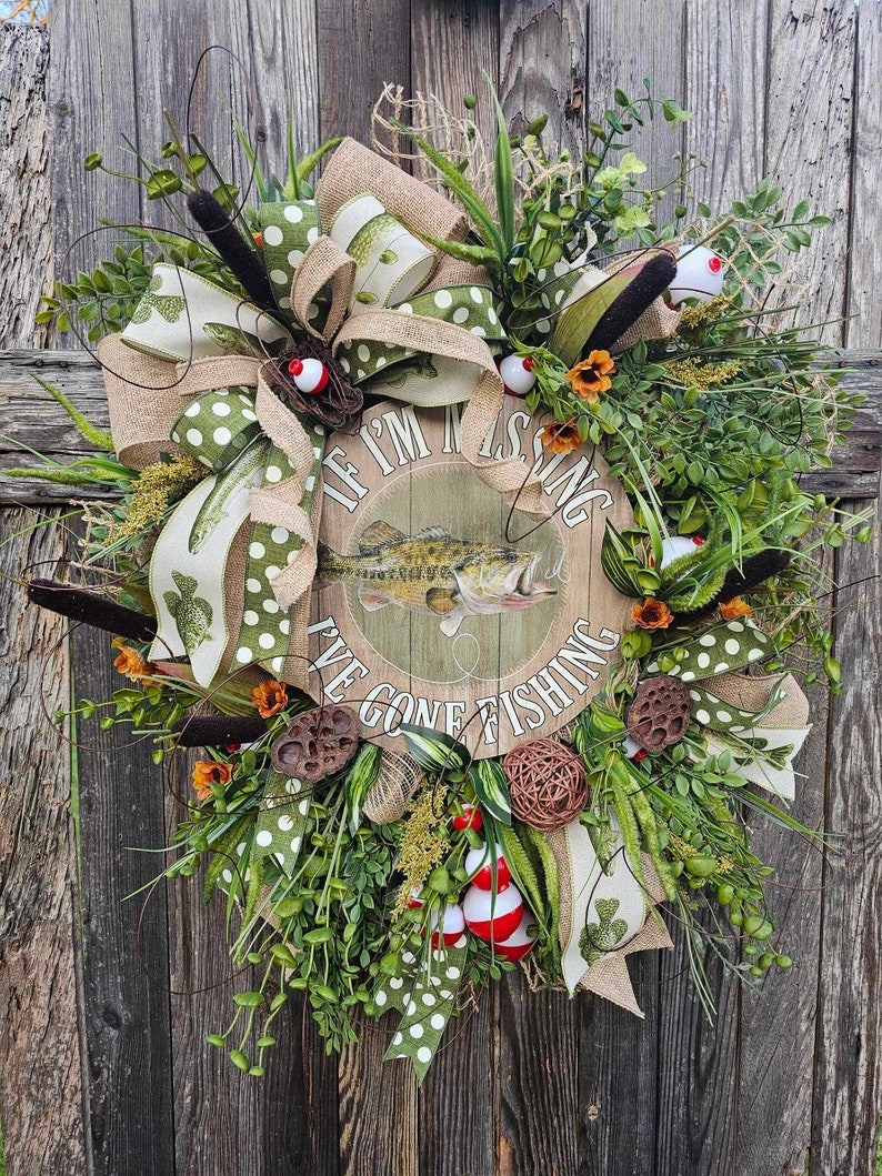 Cabin Wreath / Fishing Wreath / Bass / Lake House Wreath / Gone Fishing ...