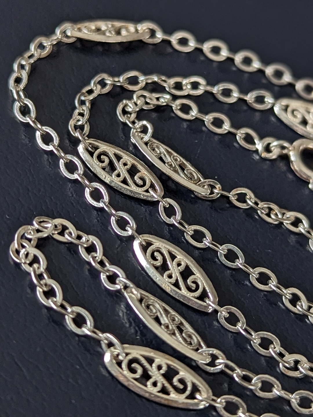 28long Chain Victorian French Silver Filigree Chain Long Necklace Long ...