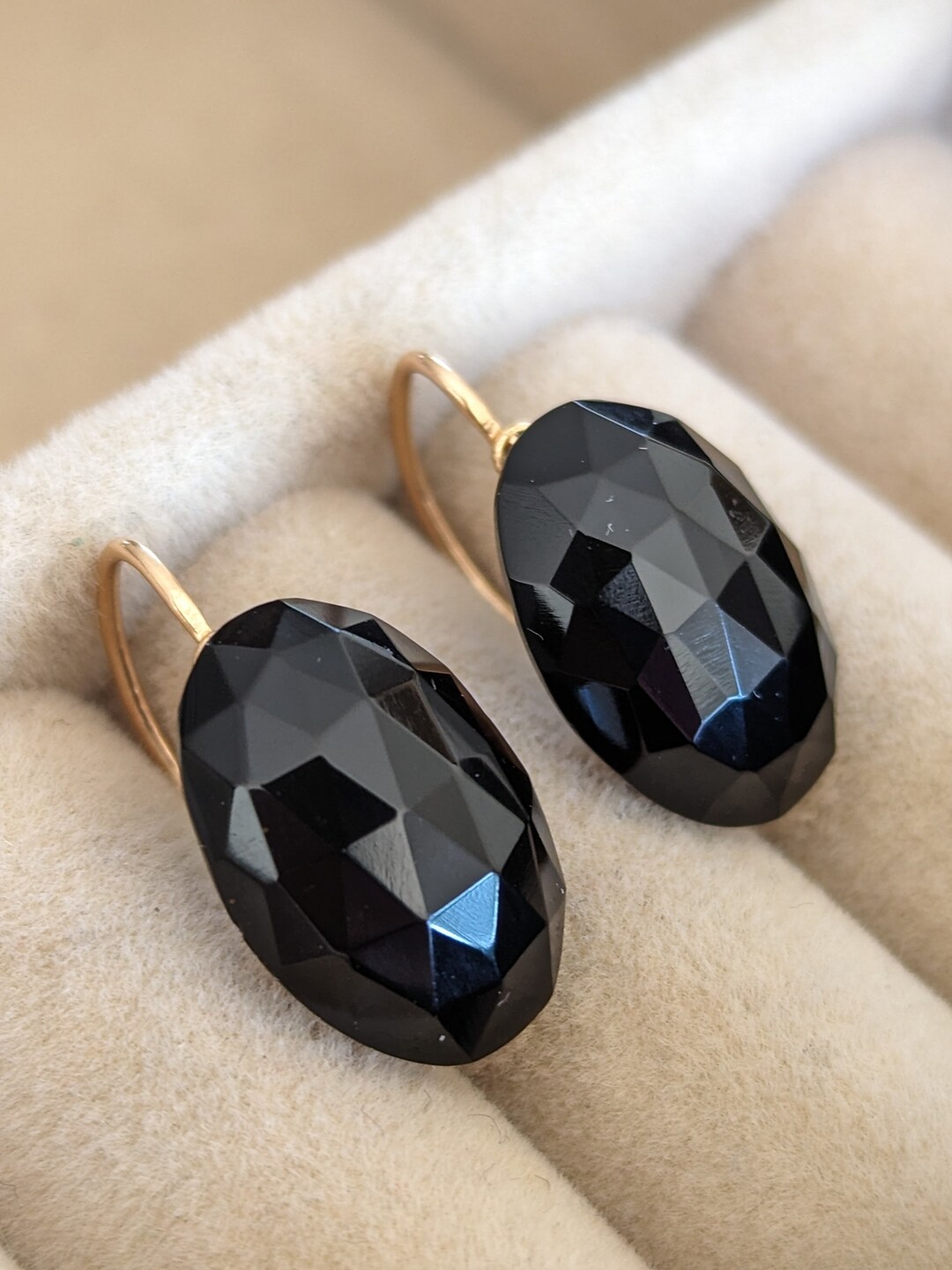 18K Gold Onyx Glass French Sleeper Earrings Napoleon III French Sleeper ...