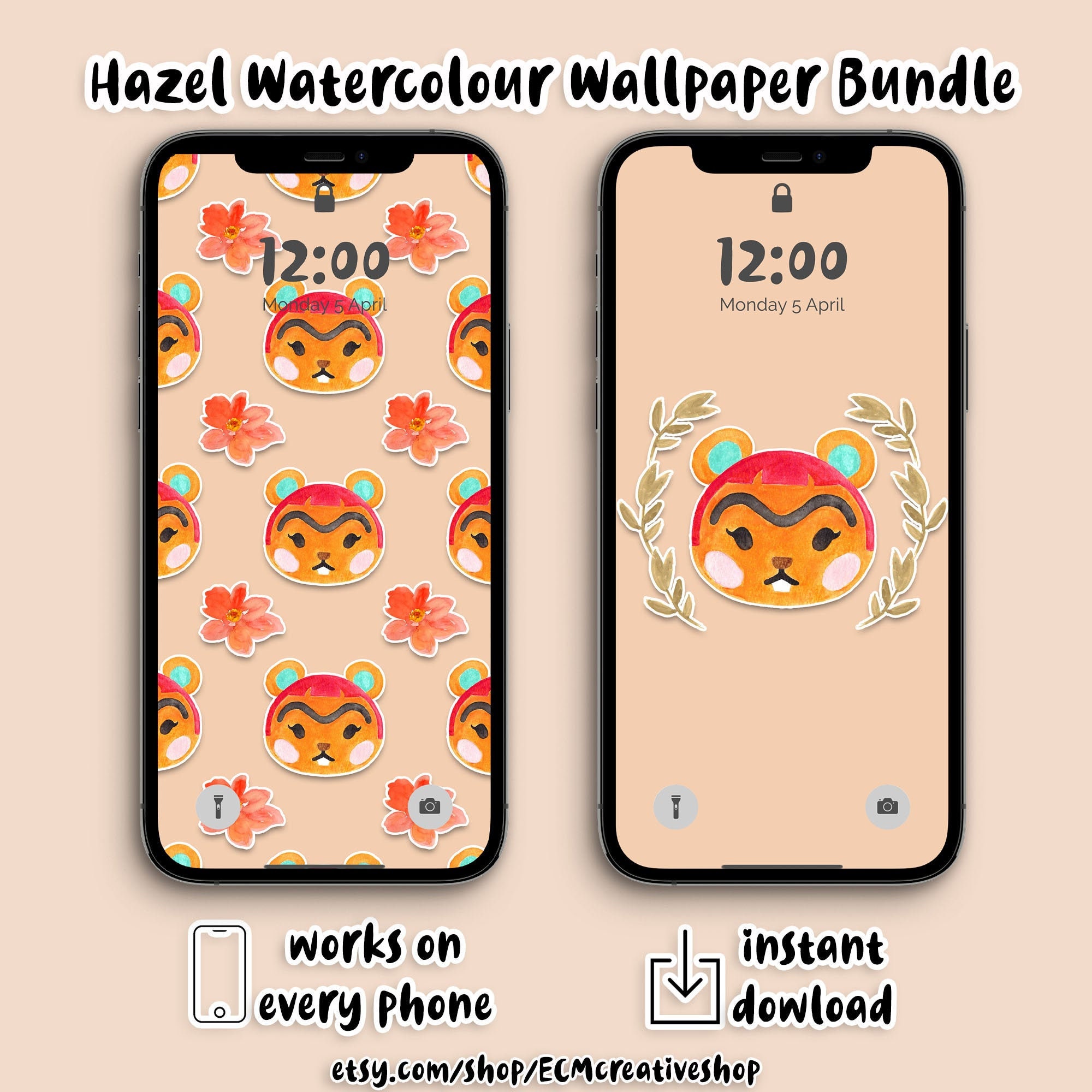 Animal Crossing Hazel Phone Background Pack - 2 Handpainted Watercolour ...