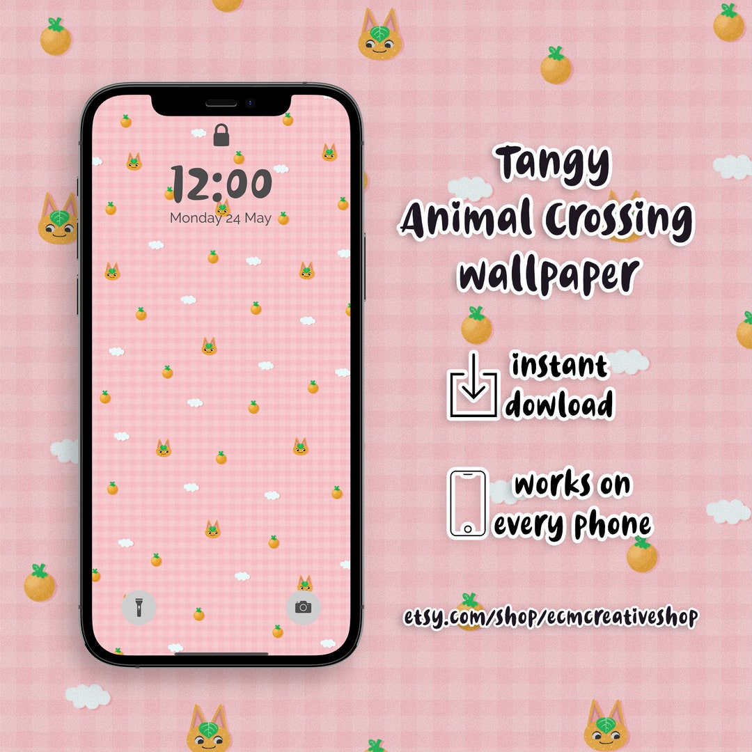 Tangy Orange Animal Crossing Lock Screen Background - Cat Digital Art ...
