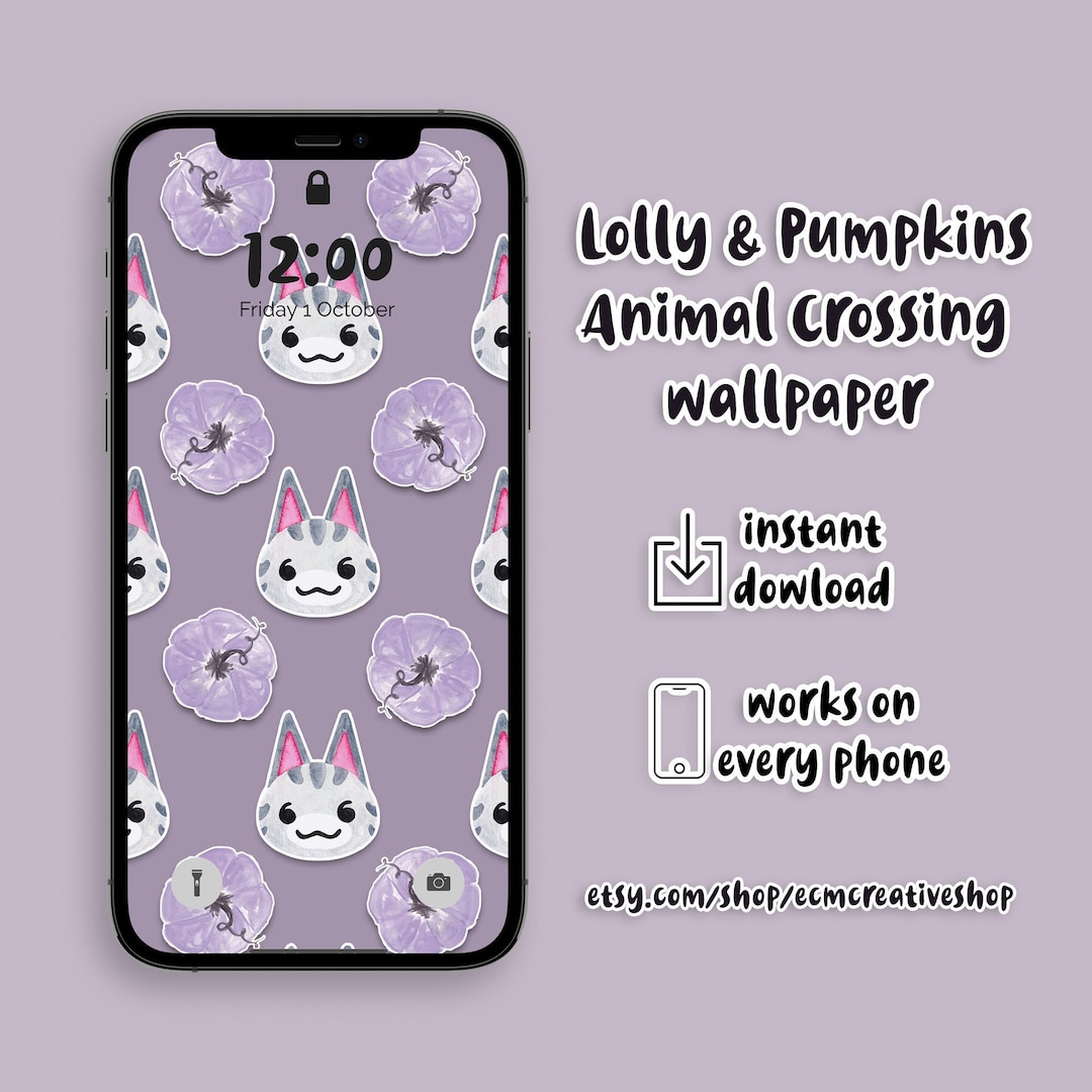 ACNH Purple Pumpkins Lolly Halloween Phone Background - Watercolour ...