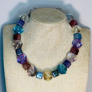 Multicolor Ice Cubes Square Chunky Beaded Necklace / Large Statement ...