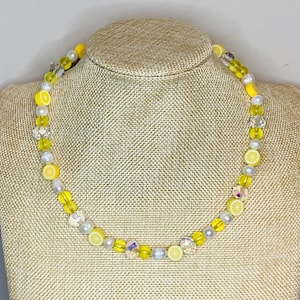 Lemon Beaded Necklace / Lemon Freshwater Pearl Necklace / Lemon Jewelry ...